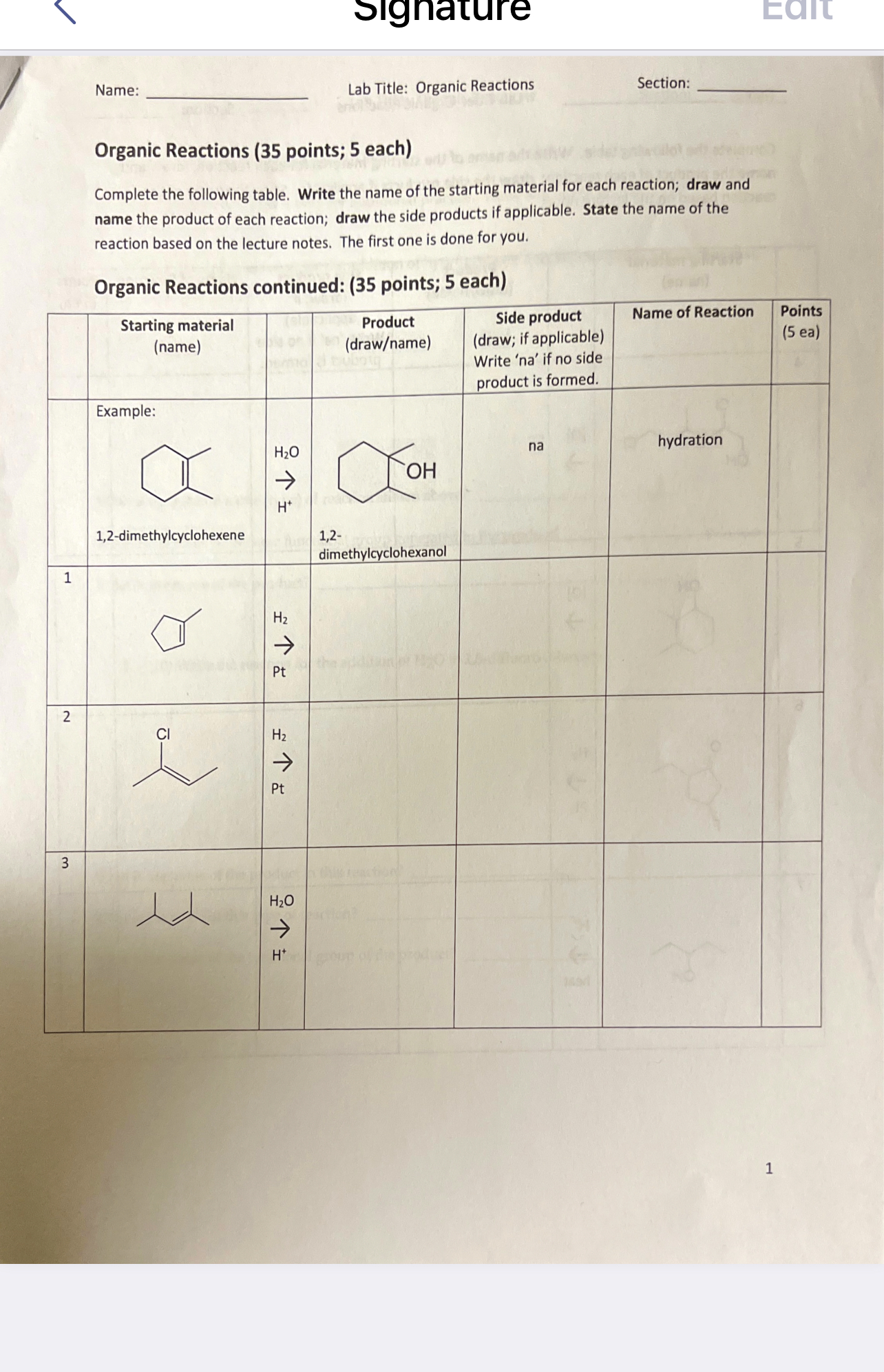 Solved Name Lab Title: Organic Reactions Section: Organic | Chegg.com
