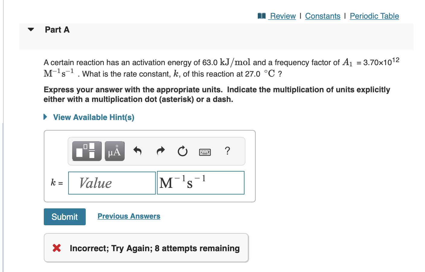 Solved A certain reaction has an activation energy of 63.0 | Chegg.com