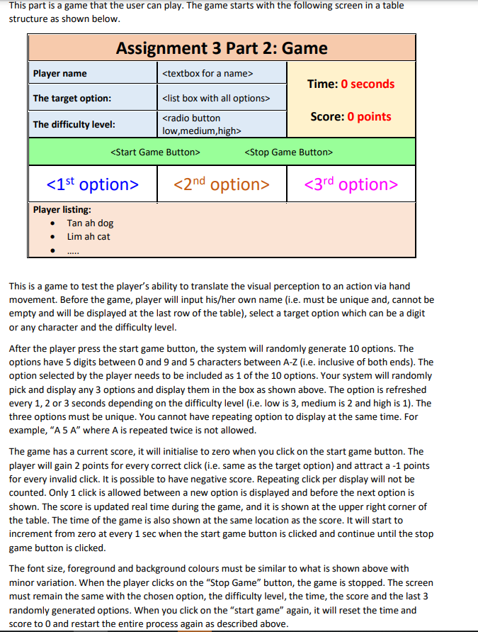 This part is a game that the user can play. The game | Chegg.com