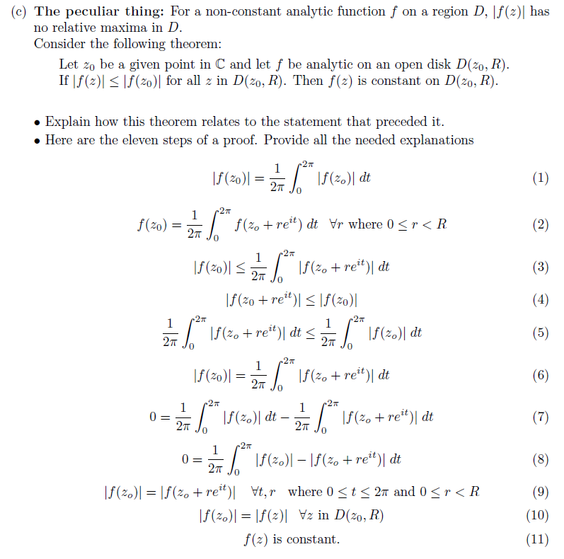 Solved (C) The peculiar thing: For a non-constant analytic | Chegg.com