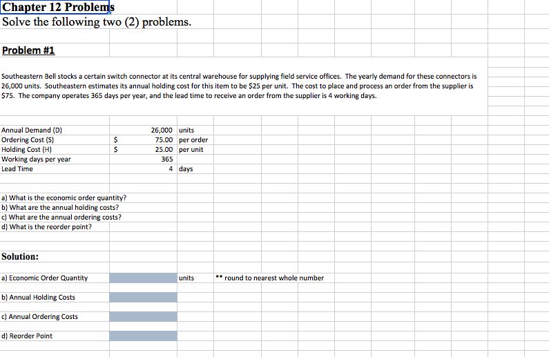 Solved Chapter 12 Problems Solve the following two (2) | Chegg.com