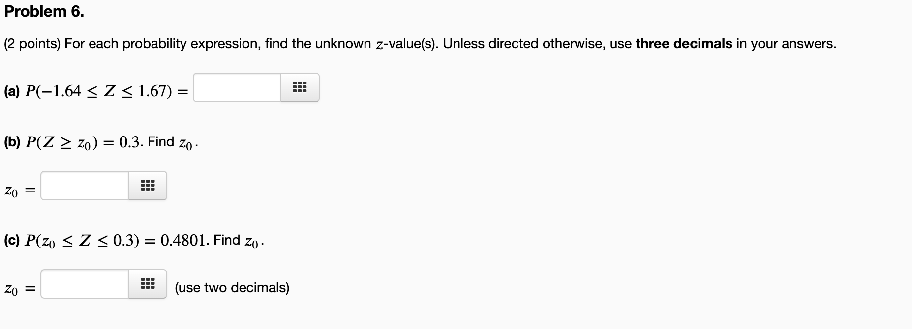 Solved Problem 6. (2 points) For each probability | Chegg.com