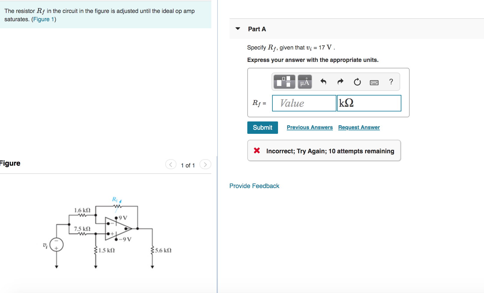 Solved The resistor Rf in the circuit in the figure is | Chegg.com