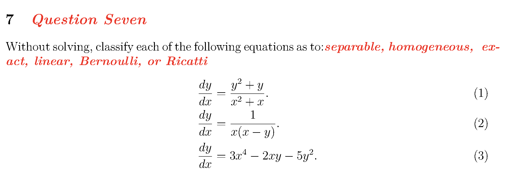 Solved 7 Question Seven Without solving, classify each of | Chegg.com