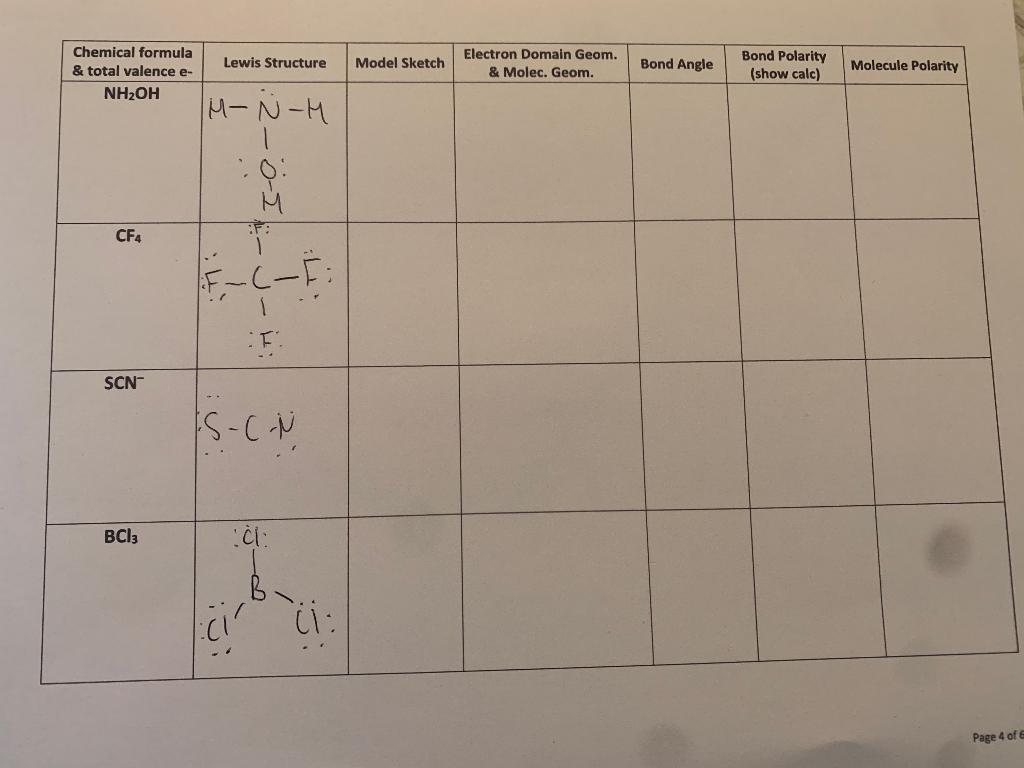 Solved Lewis Structure Model Sketch Electron Domain Geom. & | Chegg.com