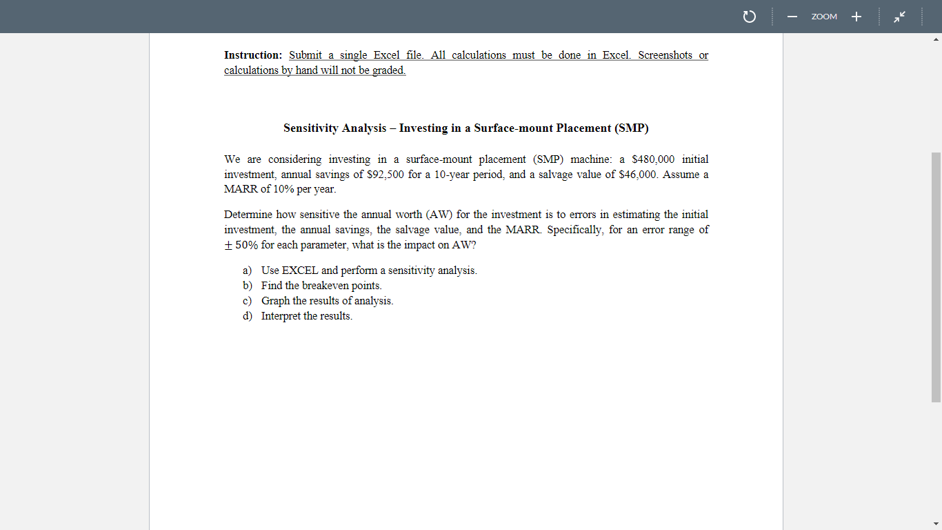 ZOOM + Instruction: Submit a single Excel file. All | Chegg.com