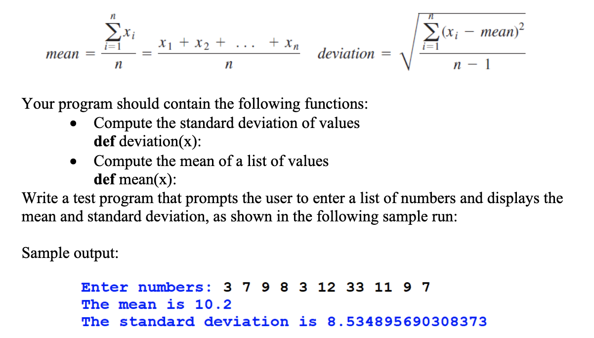 Solved (python) Computes the standard deviation of numbers. | Chegg.com