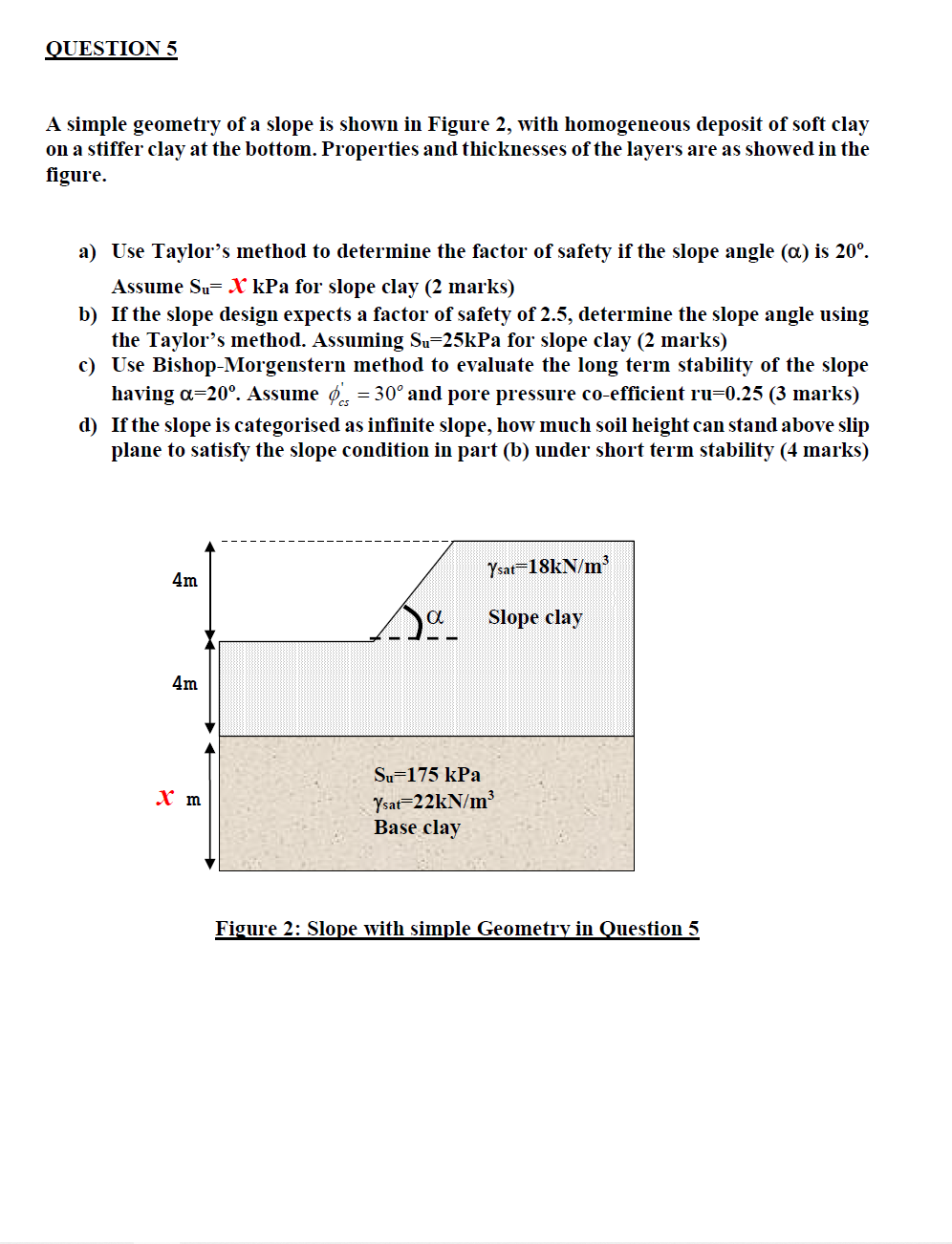 Solved QUESTION 5 A simple geometry of a slope is shown in | Chegg.com