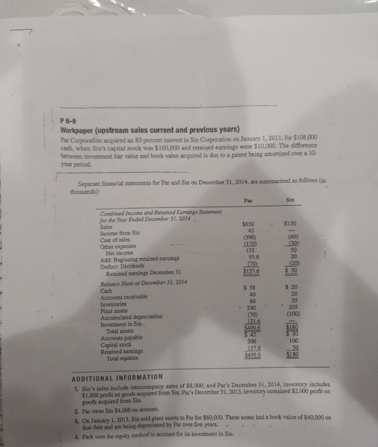Solved P6-9 Workpaper (upstream sales current and previous | Chegg.com Solved P6-9 Workpaper (upstream sales current and previous | Chegg.com