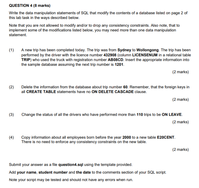 Solved CREATE TABLE EMPLOYEE EMPLOYEENUM DECIMAL (12) NOT | Chegg.com