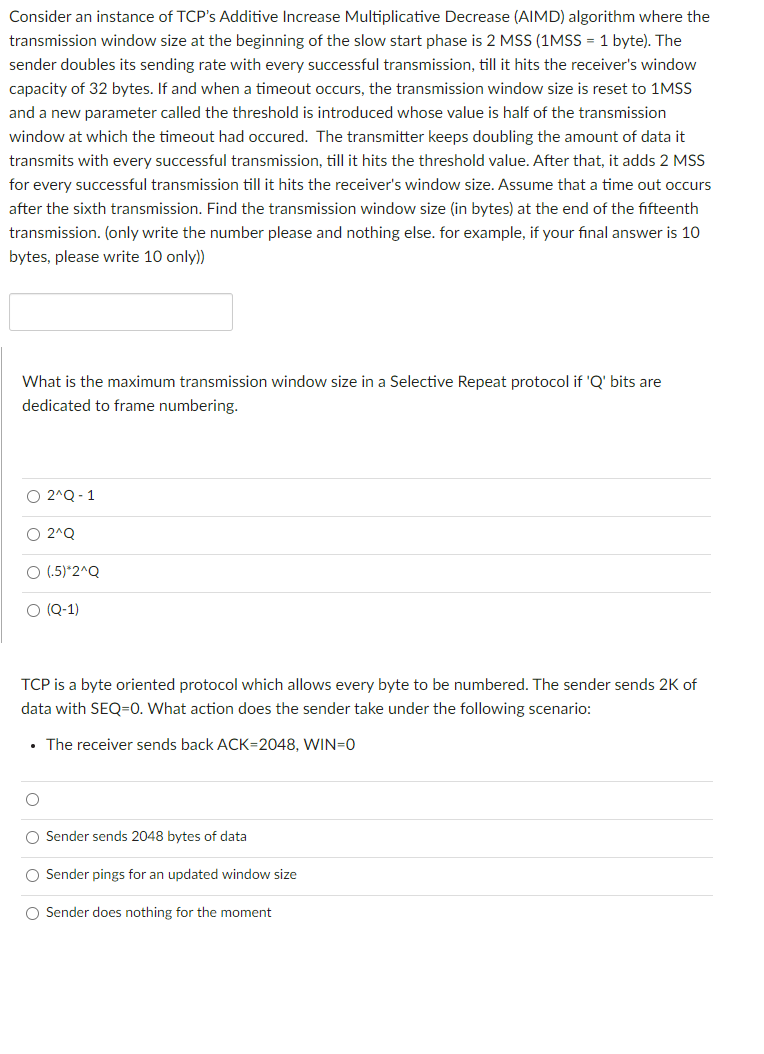 Solved Consider an instance of TCP's Additive Increase | Chegg.com