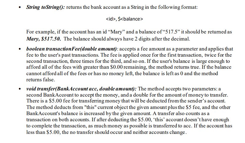 Solved Exercise 3. BankAccount Consider the Java class | Chegg.com