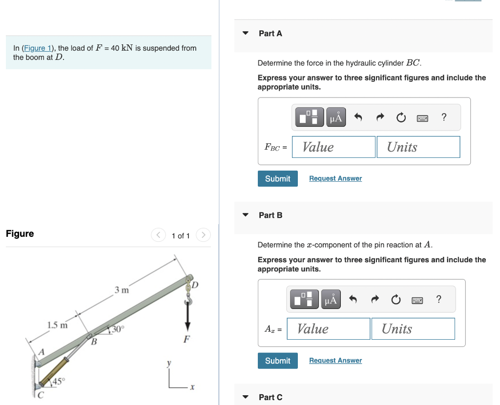 Solved In (Figure 1), the load of F=40kN is suspended from | Chegg.com
