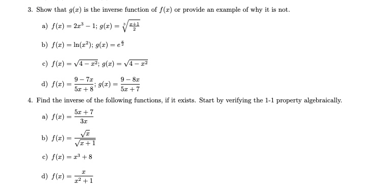 Solved 3. Show that g(x) is the inverse function of f() or | Chegg.com