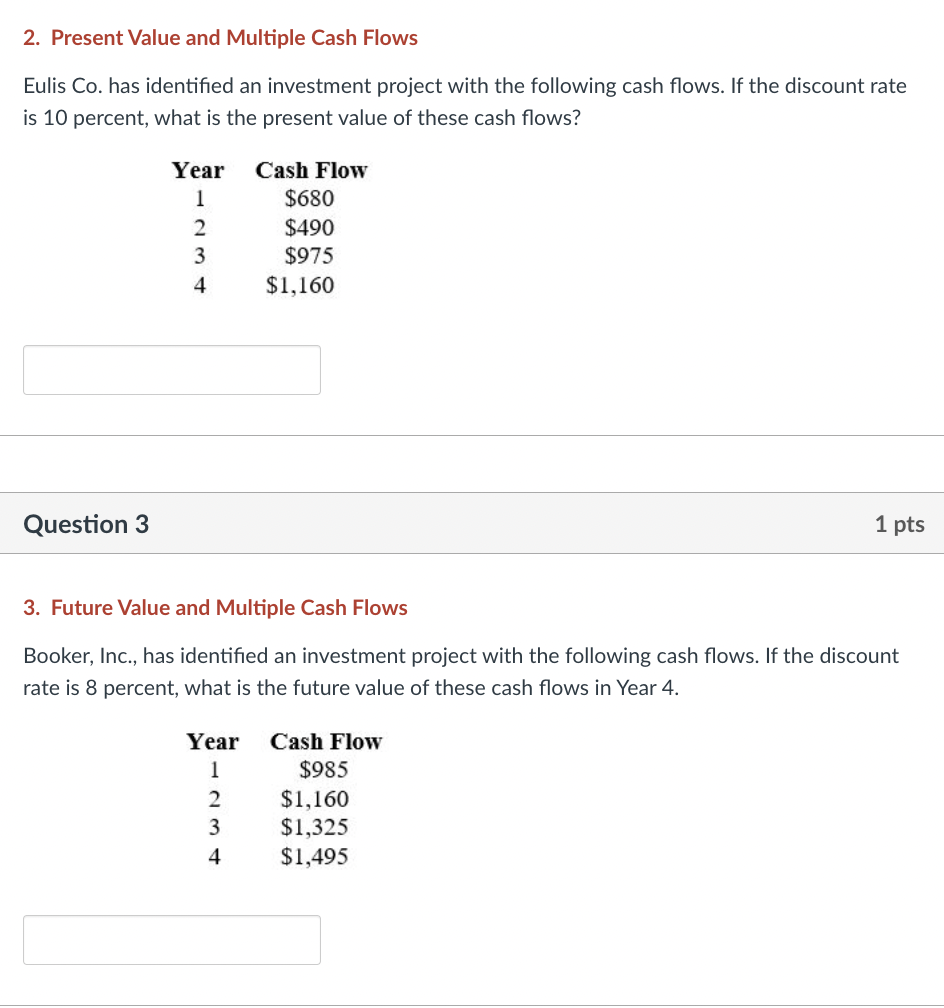 Solved 2. Present Value and Multiple Cash Flows Eulis Co. | Chegg.com