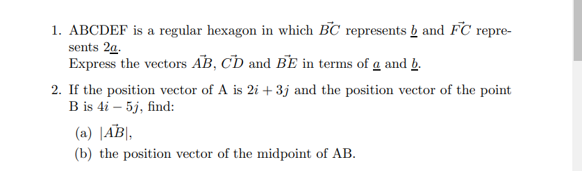 Solved 1. ABCDEF is a regular hexagon in which BC represents | Chegg.com