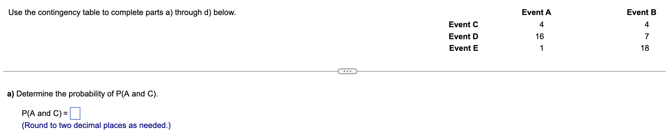 Solved Use the contingency table to complete parts a) | Chegg.com