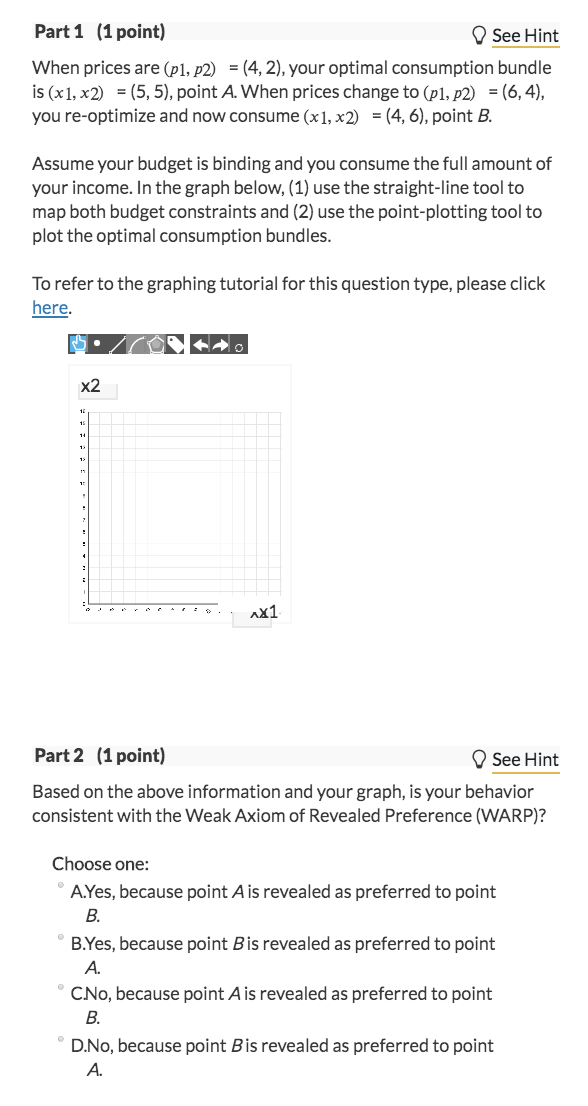 Solved Part 1 (1 point) See Hint When prices are (p1, p2) = | Chegg.com