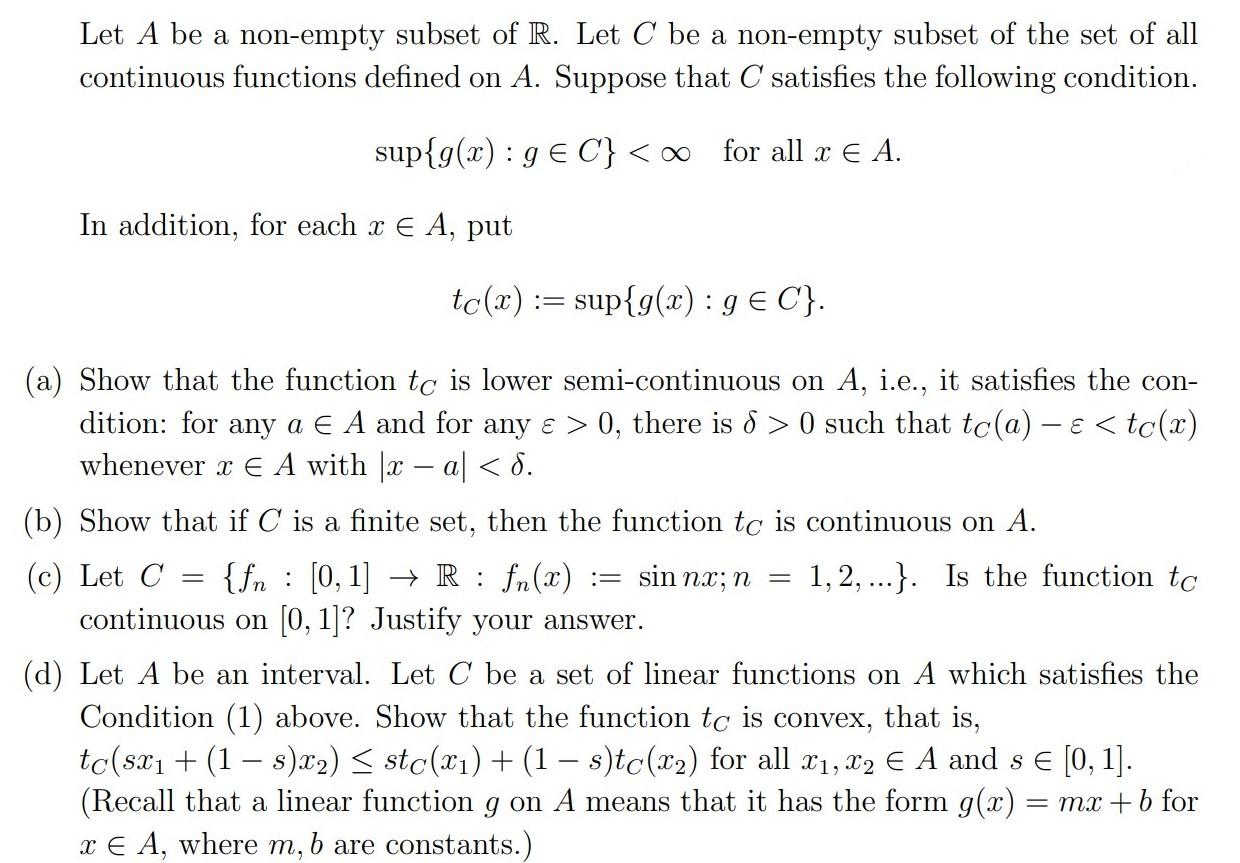 Solved Let A be a non-empty subset of R. Let C be a | Chegg.com