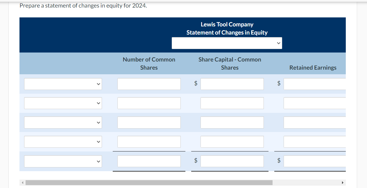 Solved Lewis Tool Company Statement of Changes in Equity | Chegg.com