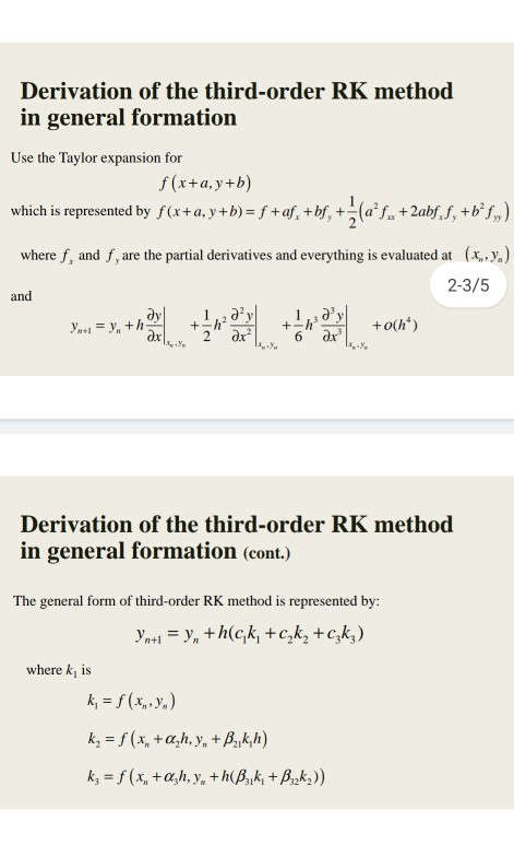 Derivation of the third-order RK method in general | Chegg.com