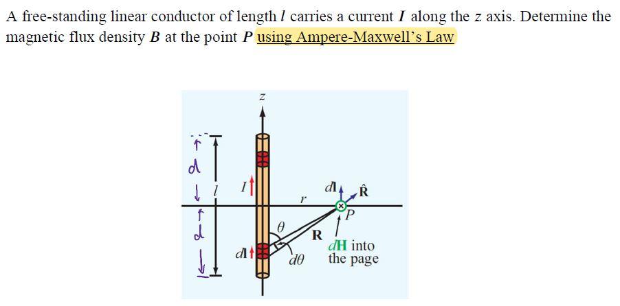 Solved A free-standing linear conductor of length I carries | Chegg.com