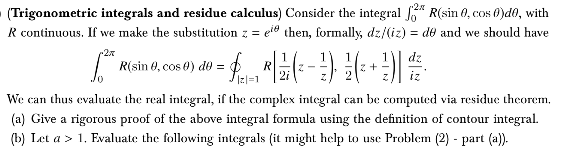 Solved (Trigonometric integrals and residue calculus) | Chegg.com