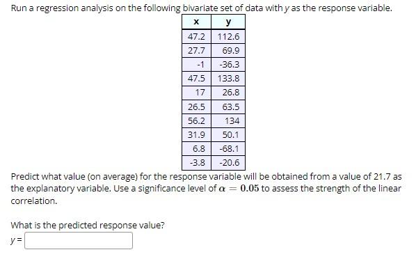 Solved Run a regression analysis on the following bivariate | Chegg.com