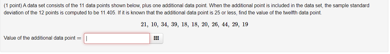 Solved (1 ﻿point) ﻿A data set consists of the 11 ﻿data | Chegg.com