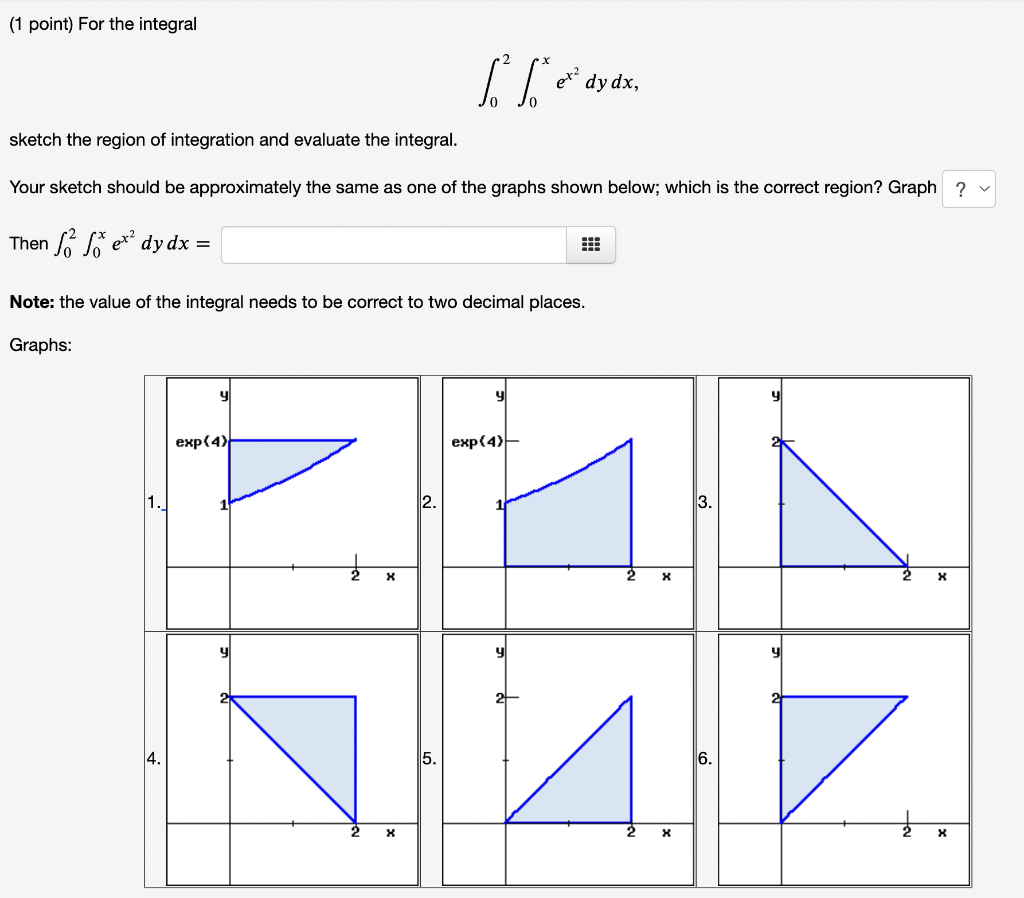 Solved (1 point) For the integral L.*** dydx, era , sketch | Chegg.com