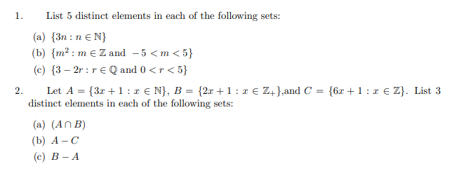 Solved 1. List 5 distinct elements in each of the following | Chegg.com