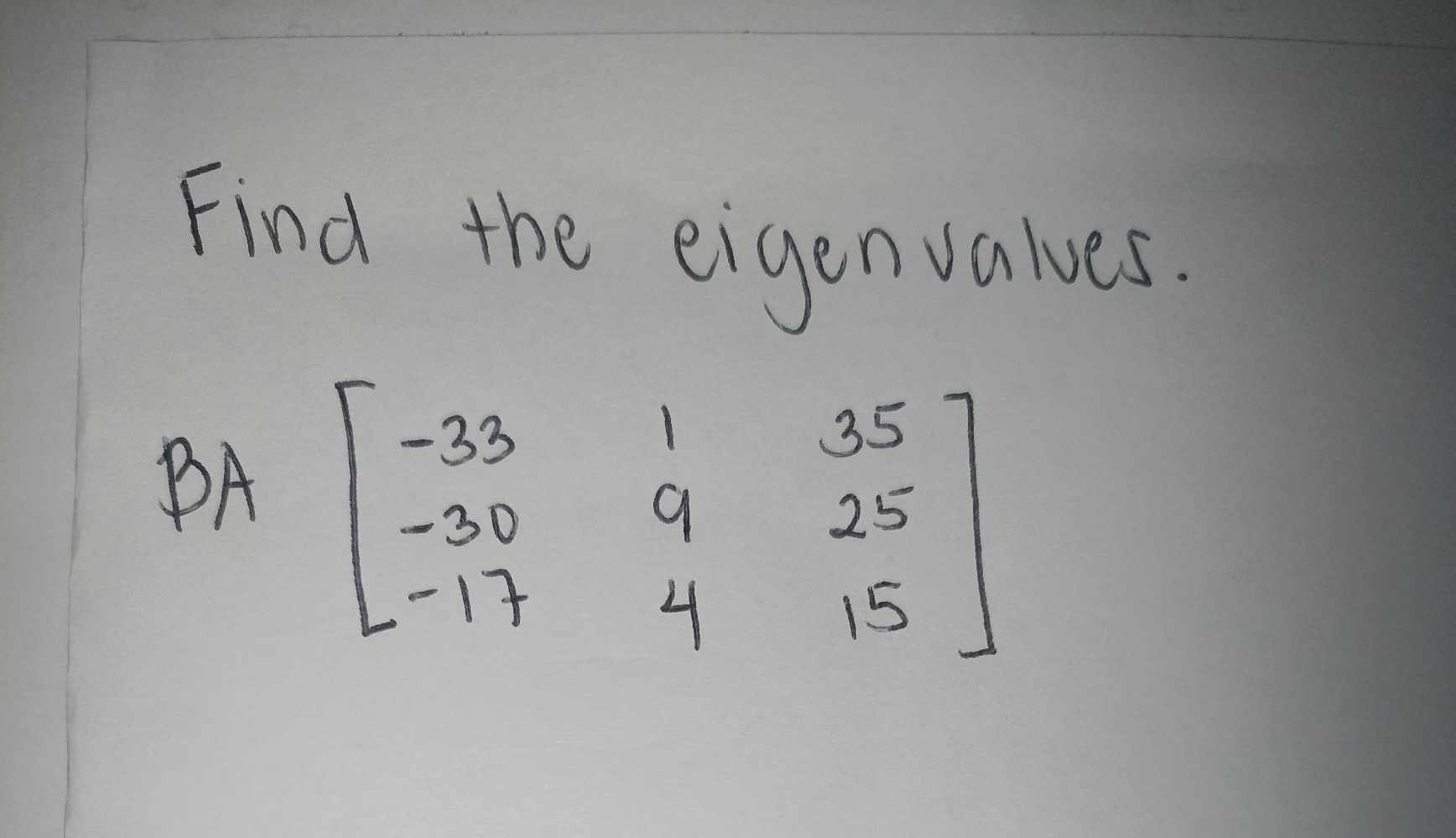 Solved Find the eigenvalues.BA[-33135-30925-17415] | Chegg.com