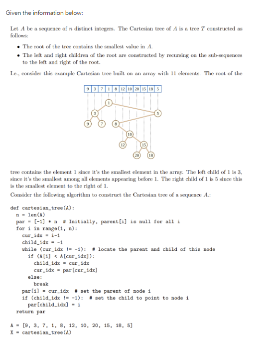 Solved Given the information below: Let A be a sequence of n | Chegg.com
