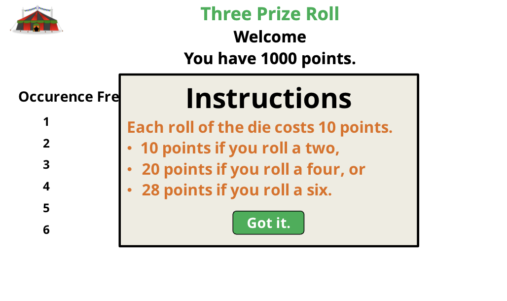 Solved Three Prize Roll Welcome You have 1000 points. 1 | Chegg.com