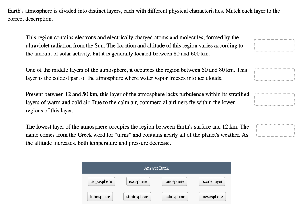 Solved Earth's atmosphere is divided into distinct layers, | Chegg.com