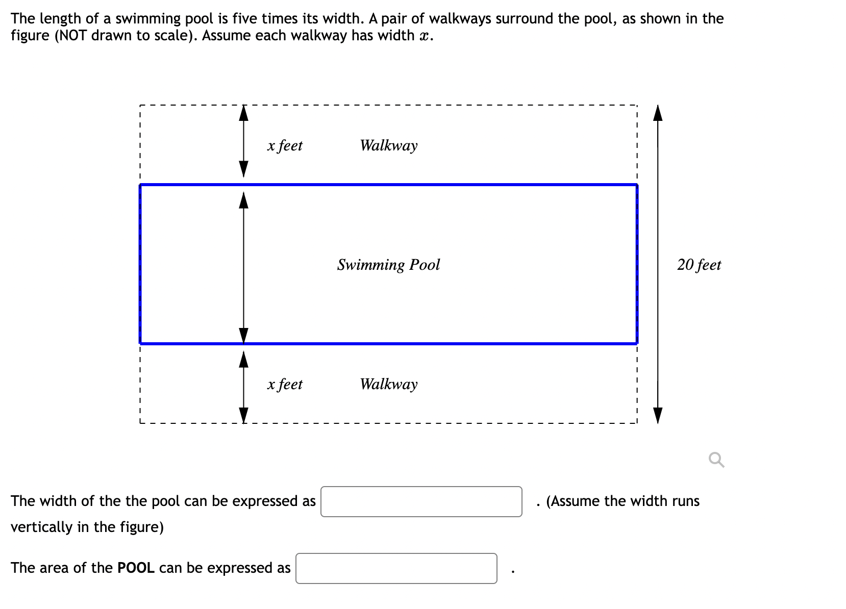 Solved The width of a swimming pool is seven times its | Chegg.com