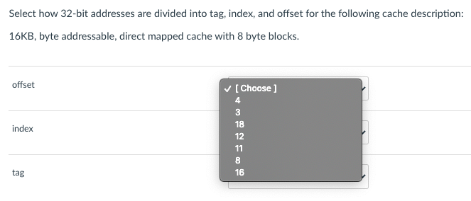 Solved Select how 32-bit addresses are divided into tag, | Chegg.com