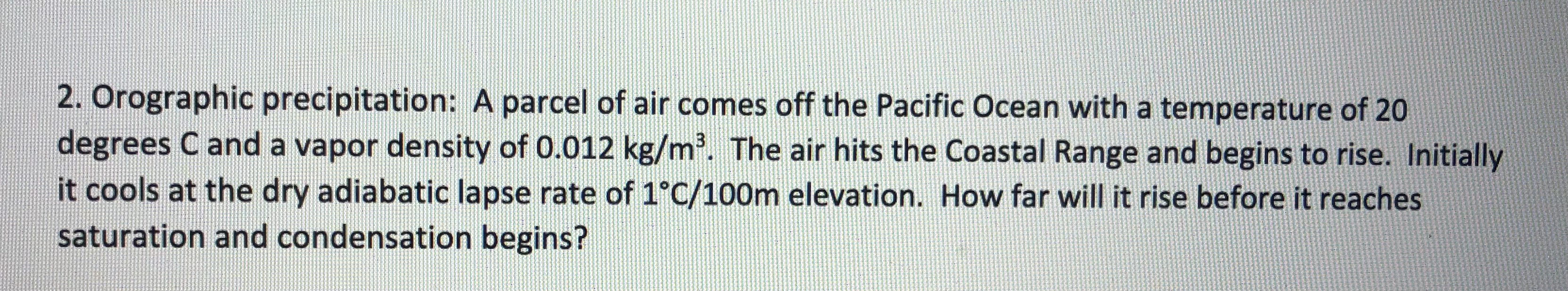 Solved Orographic precipitation: A parcel of air comes off | Chegg.com
