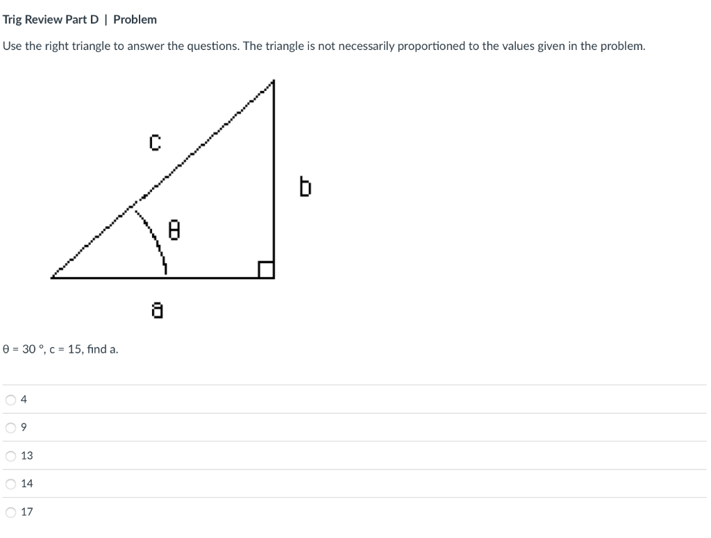 Solved Trig Review Part A Problem Use the right triangle to | Chegg.com