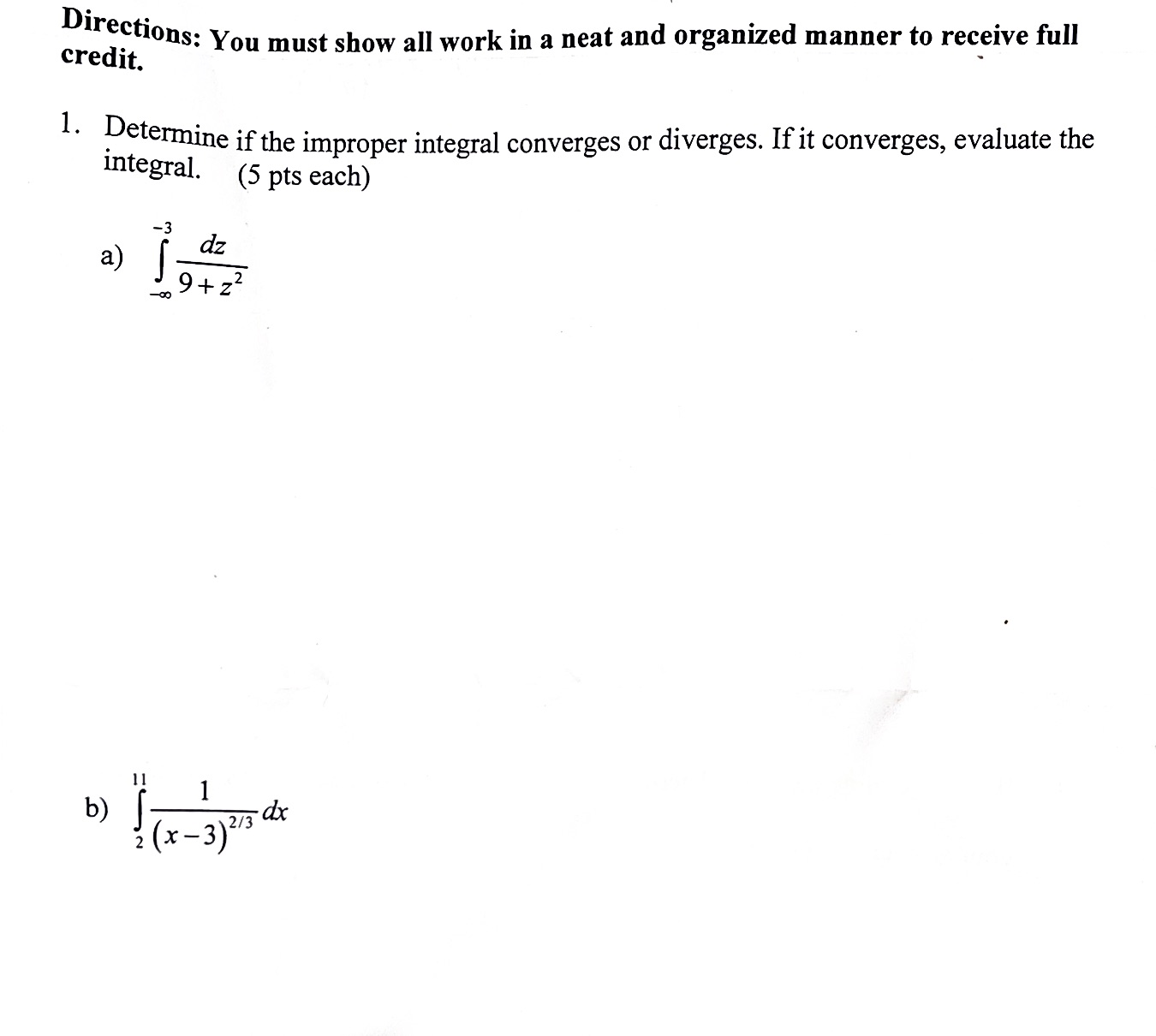 Solved Directions: You must show all work in a neat and | Chegg.com