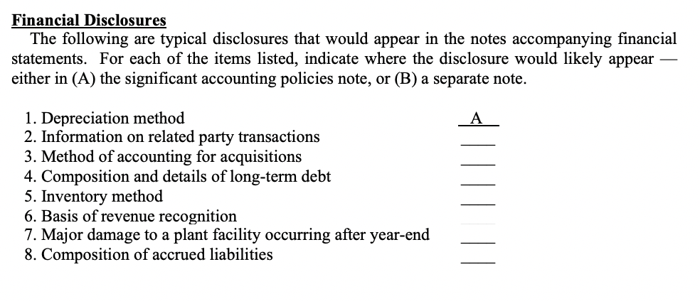 Solved Financial Disclosures The following are typical | Chegg.com Solved Financial Disclosures The following are typical | Chegg.com
