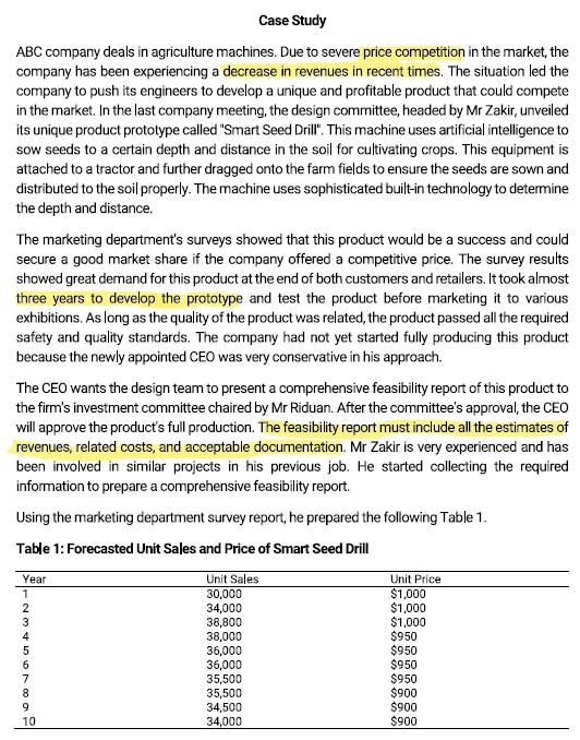 Case Study ABC company deals in agriculture machines. | Chegg.com