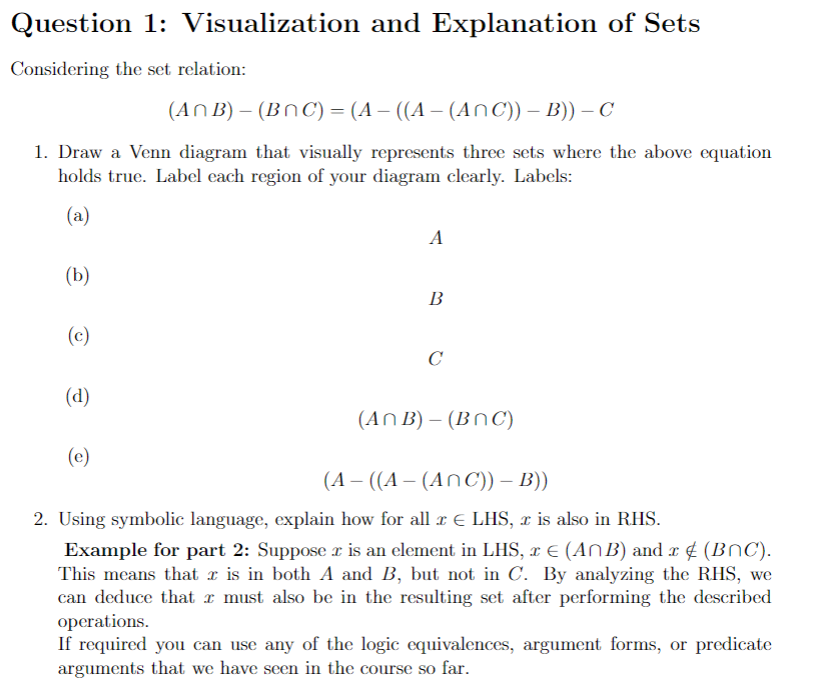 Solved Question 1: Visualization and Explanation of Sets | Chegg.com