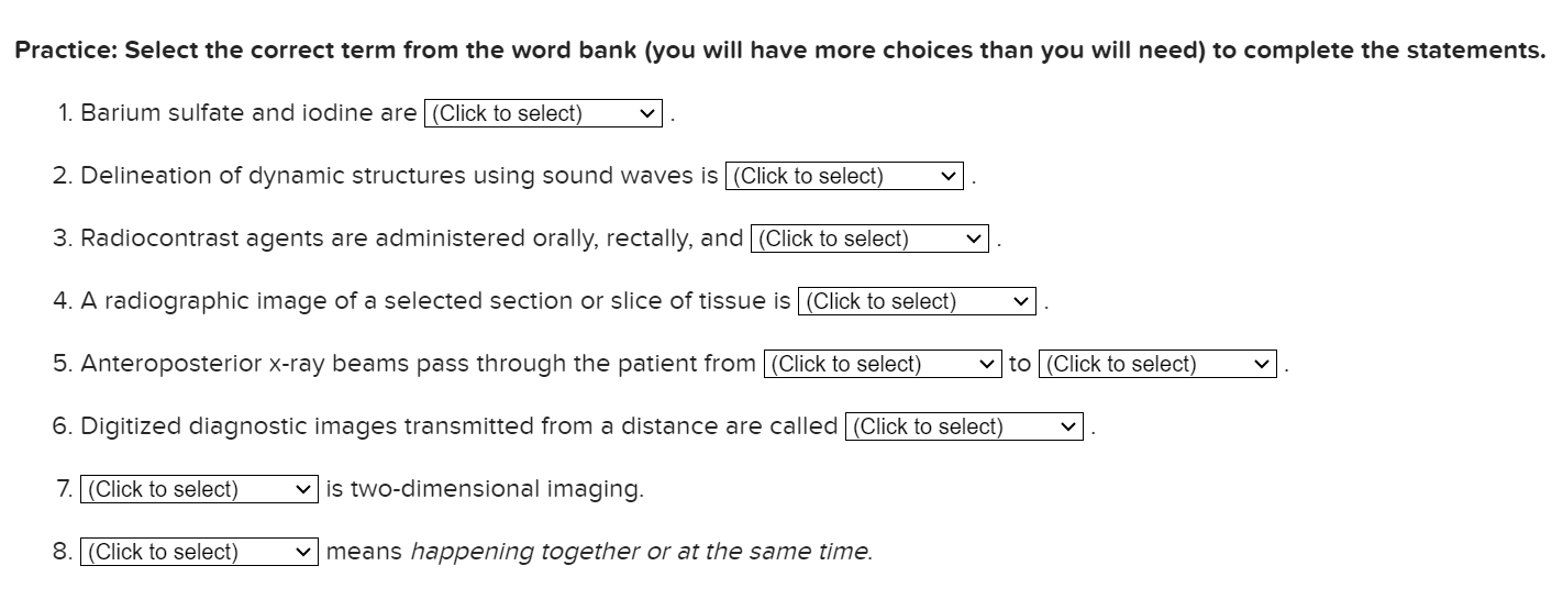 Solved Practice: Select the correct term from the word bank | Chegg.com