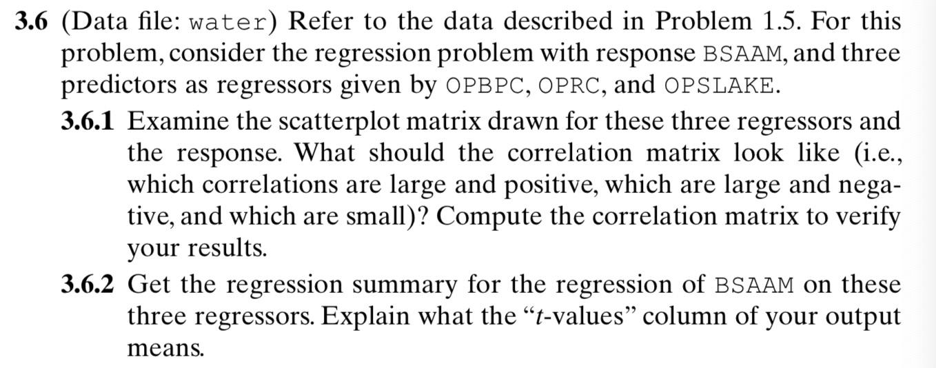 3.6 (Data file: water) Refer to the data described in | Chegg.com