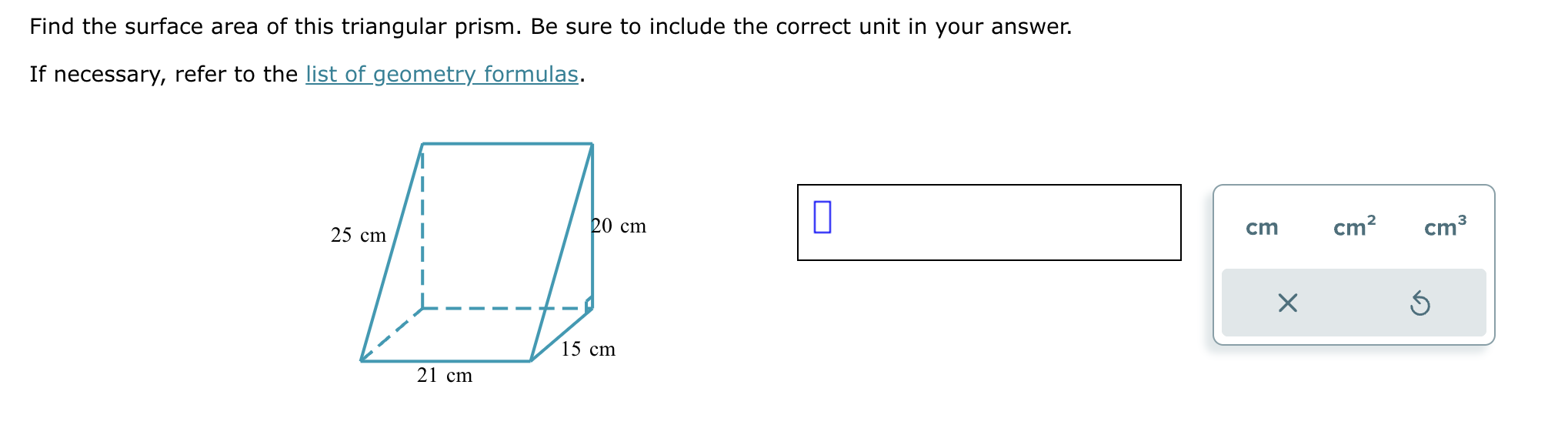 Solved Find the surface area of this triangular prism. Be | Chegg.com