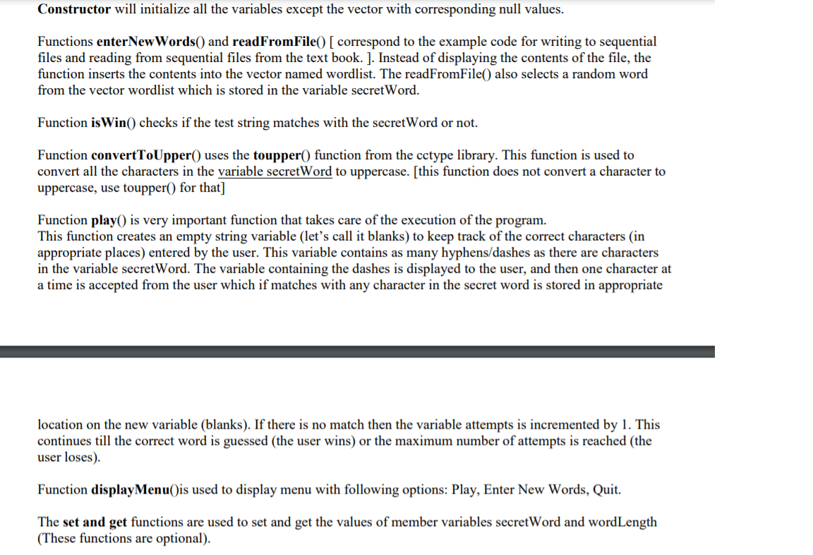 Solved Hangman Project Specification: Class Diagram with all | Chegg.com