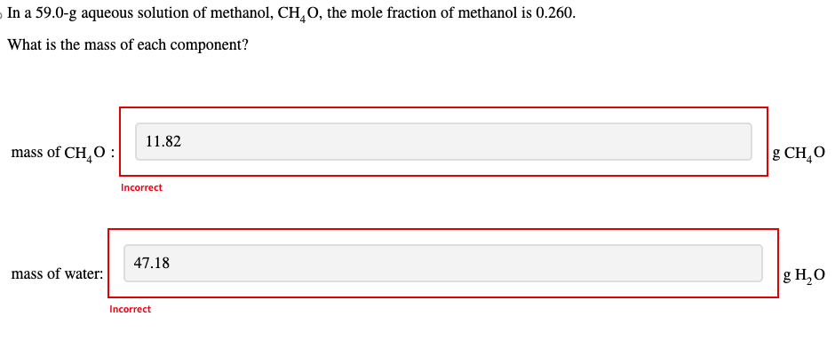 Solved In a 59.0-g aqueous solution of methanol, CH4O, the | Chegg.com