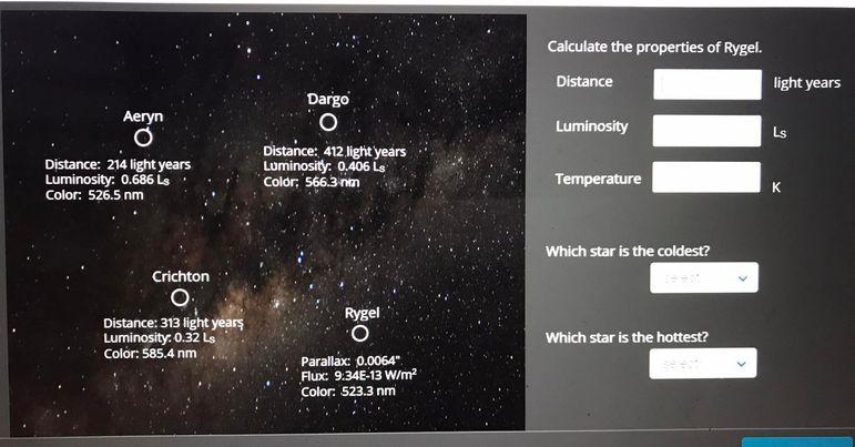 Solved Calculate the properties of Rygel. Distance light | Chegg.com