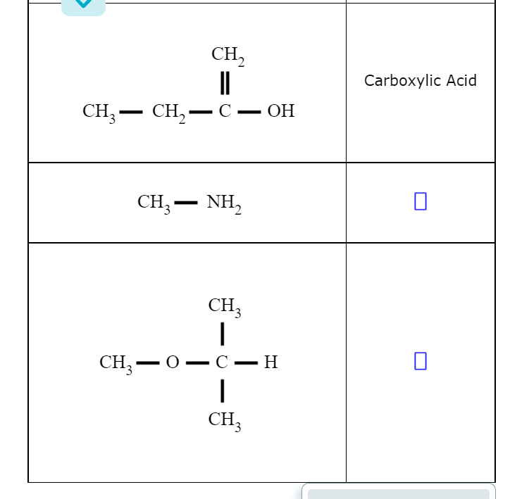 Solved \begin{tabular}{|c|c|} \hline CH2 & Carboxylic Acid | Chegg.com